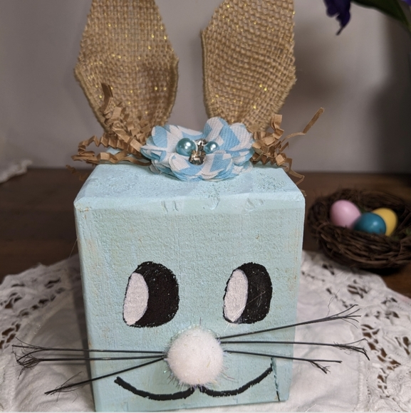 Hand Crafted | Accents | Wooden Block Bunny Light Blue | Poshmark